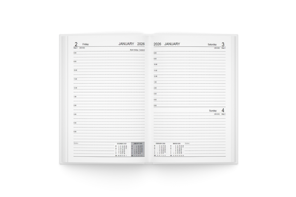2026 A4 / A5 Diary Day A Page or Week To View Desk Diary Hard Backed ...