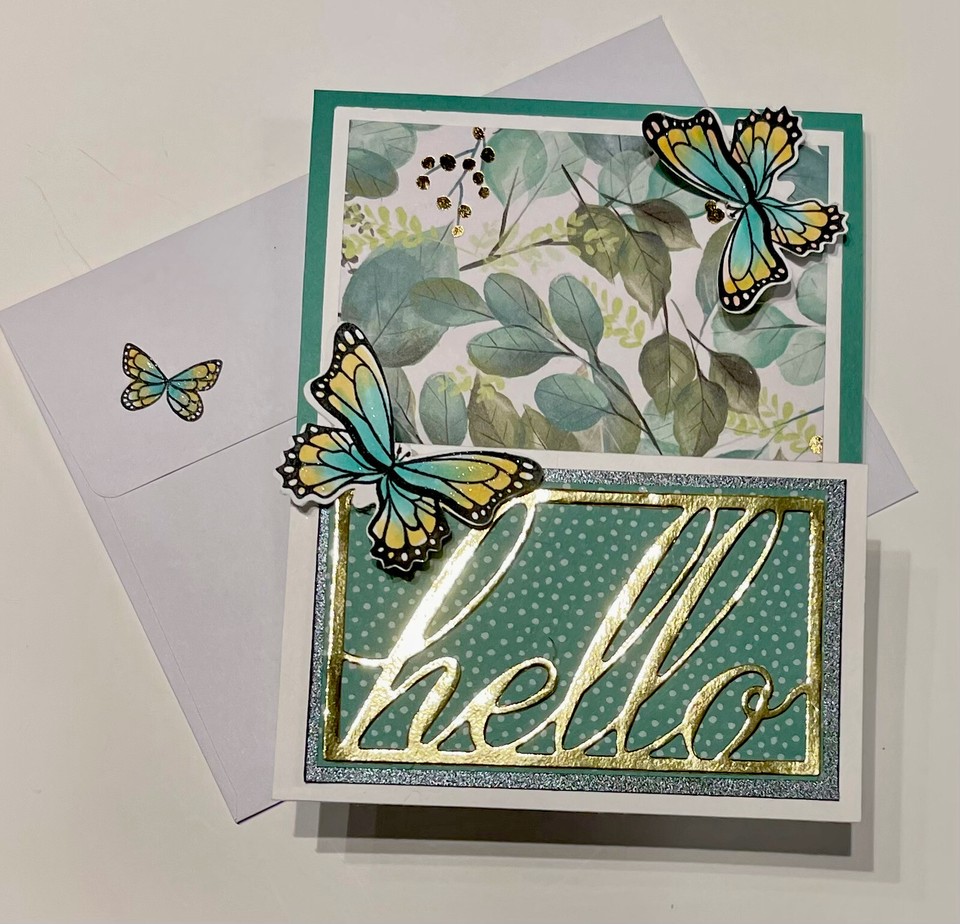 4 Hello Stampin Up Butterfly Jades Double Easel Gold Foil Greeting Card ...