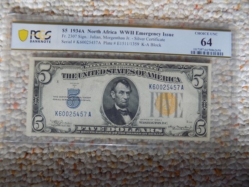 1934A $5 NORTH AFRICA WWII EMERGENCY -PCGS BANKNOTE 64 | eBay