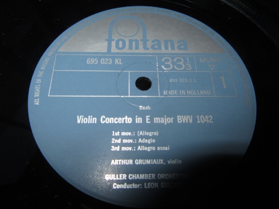 ARTHUR GRUMIAUX LEON GULLER BACH VIOLIN CONCERTOS FONTANA HOLLAND ...
