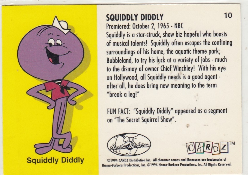 1994 CARDZ HANNA- BARBERA PRODUCTION SQUIDDY DIDDLY #10 CARD | eBay UK