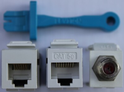 3 Leviton White Quickport Jack Adapters RJ11, RJ45 Cat 5e, F Connector ...