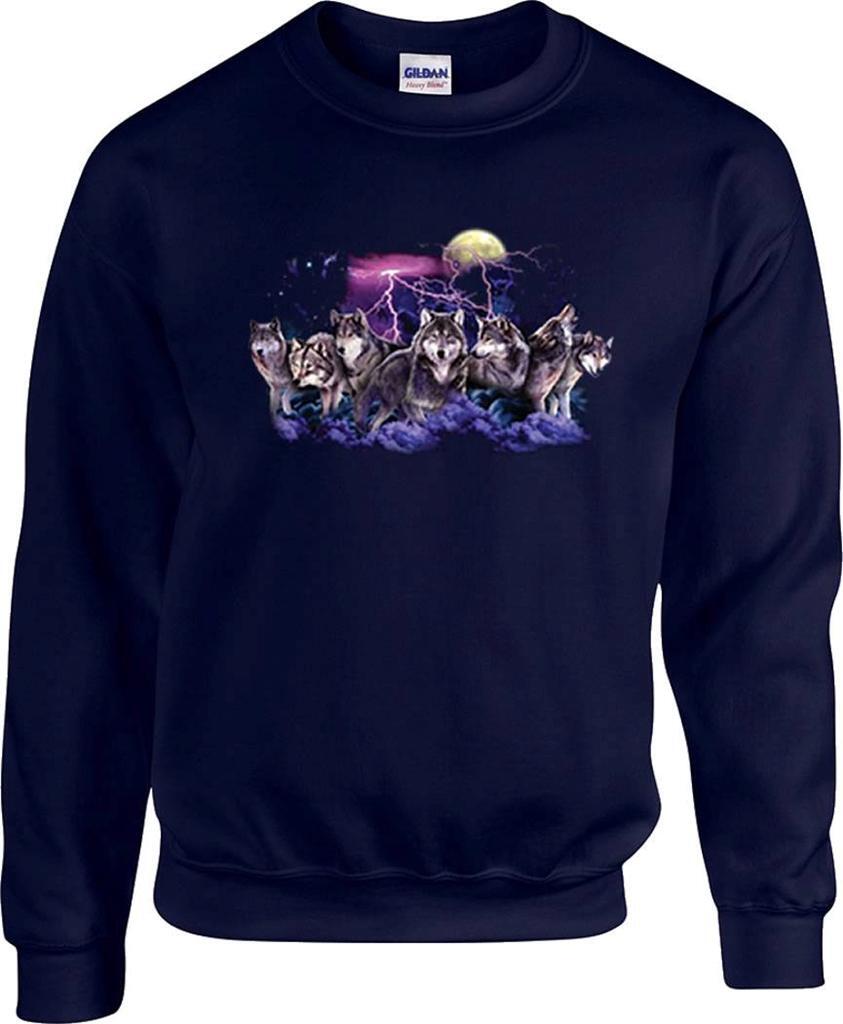 Wolf Pack Lightning Night Hunt Moon Wolves Crewneck Sweatshirt | eBay