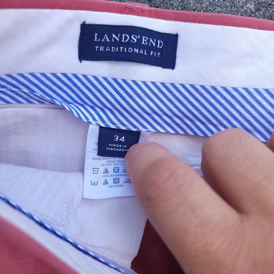 Mens Lands End Salmon Pink Chino Khaki Pants Traditional Fit Flat Front Size 34 | eBay