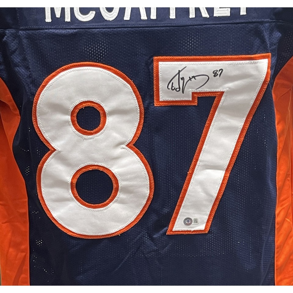 Ed McCaffrey Autographed/Signed Pro Style Jersey Navy Beckett 40250 | eBay