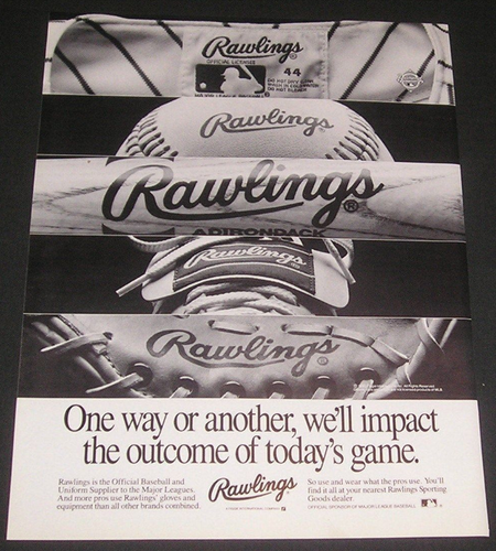 1991 Rawlings Sports Equipment Magazine Ad, MLB Bats, Balls, Gloves ...