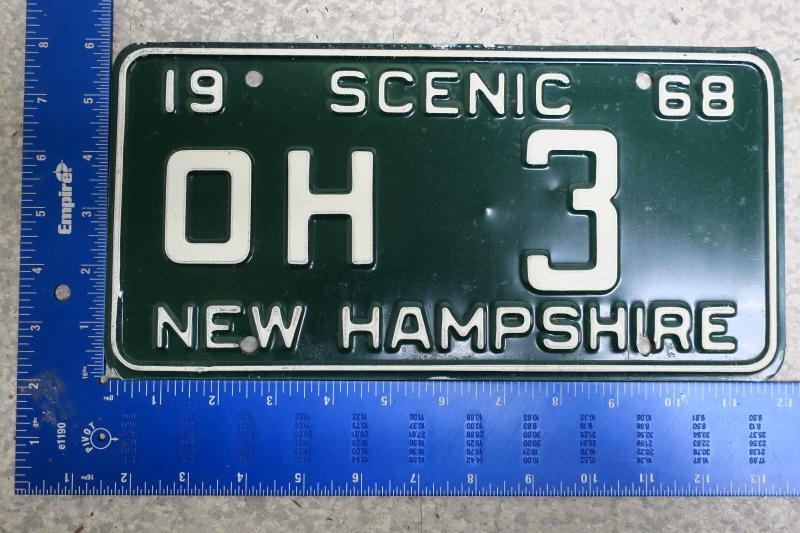 1968 68 NEW HAMPSHIRE NH LICENSE PLATE TAG #OH 3 COOS COUNTY SINGLE ...
