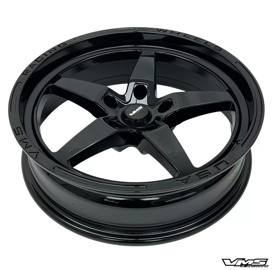 VMS Racing Jet Black V-Star Drag Pack Wheels 18x5 & 17x10 For Camaro ...