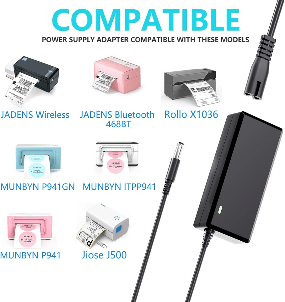 24V AC Adapter Charger For Rollo Label Printer X1038 Power Supply Cord ...