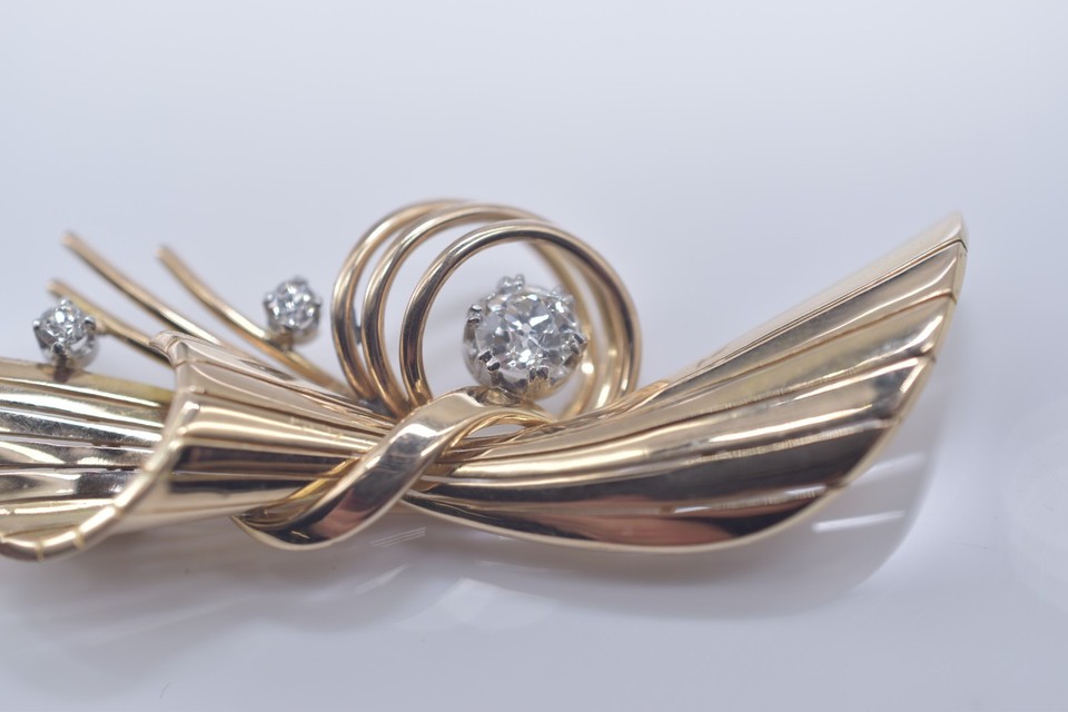 Stunning Estate Antique 14k Gold European Cut Diamond Bow Brooch | eBay