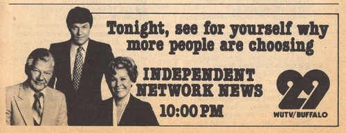 1980 WUTV TV AD~BUFFALO,NEW YORK INDEPENDENT NETWORK NEWS CHANNEL 29 | eBay