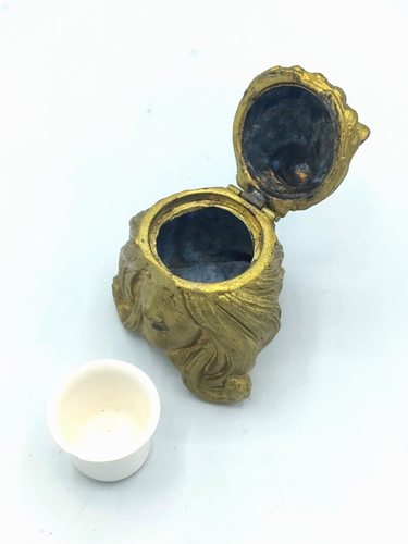 Antique Inkwell Victorian Art Nouveau Lady Bust Metal with Porcelain ...