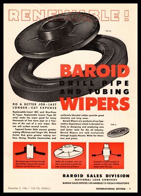 1946 Baroid National Lead Oil Drill Pipe & Tubing Wipers Los Angeles CA ...