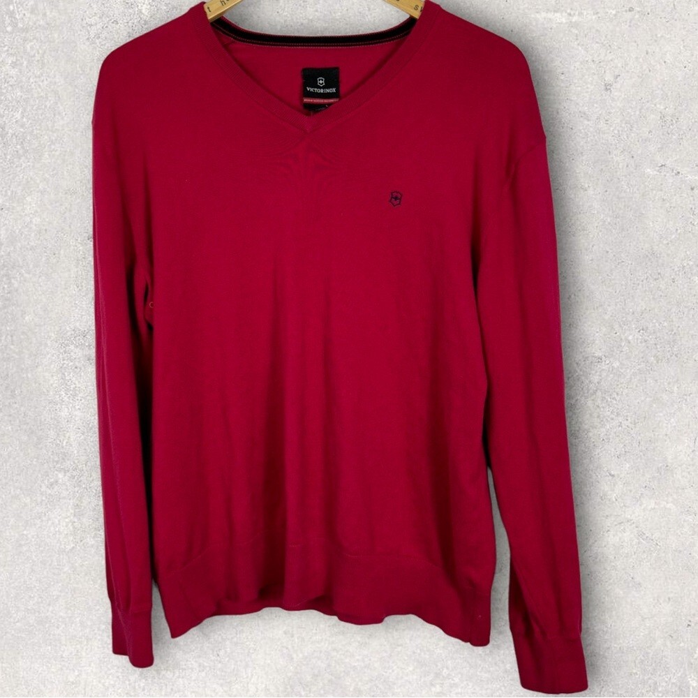 Victorinox Swiss Army Red V-Neck Knit Sweater Mens Si… - Gem