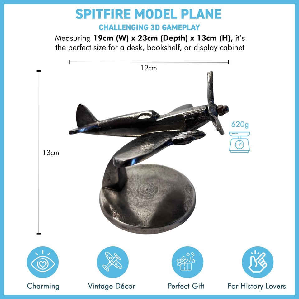 Distressed Silver Aluminum Spitfire Model Plane on Stand – Vintage ...