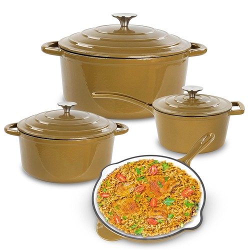 Lot45 Enameled Cast Iron Cookware Set - 7 Piece Heavy Duty & Ceramic ...