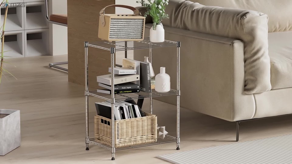 3 Tier Wire Rack Shelving Metal Storage Standing Steel Shelf Garage ...