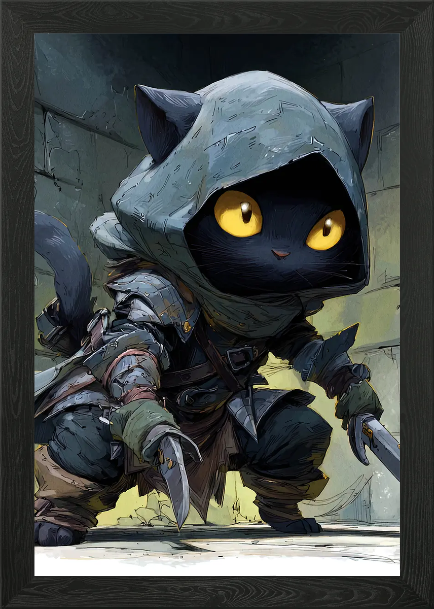 Armored Cat Rogue in Dungeon Framed Wall Art Poster Canvas Print ...