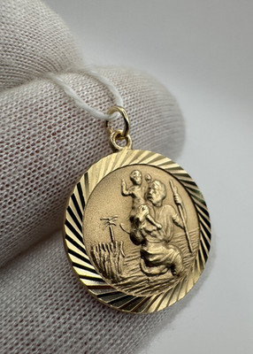 Vintage Gold Pendant 9K St. Christopher Medal 375 Hallmark Vintage 2 ...