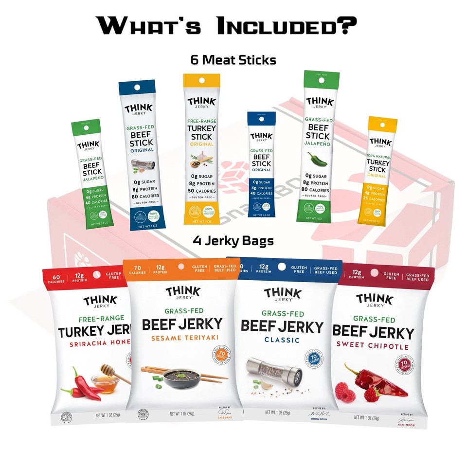 *NEW* Think Jerky Grass Fed Beef Free Range Turkey Jerky Care Package ...