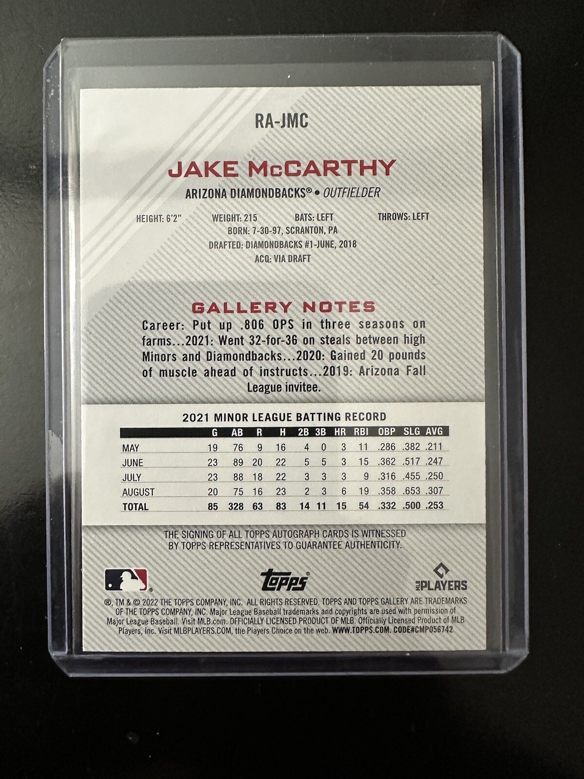 2022 Topps Gallery - Rookie Autographs #RA-JMC Jake McCarthy (AU, RC ...