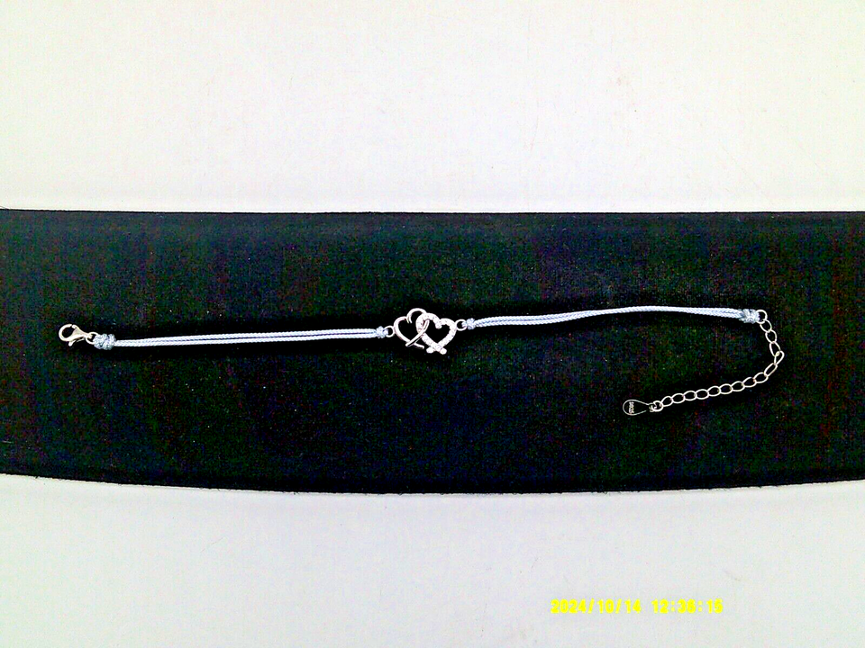 Sterling Silver 925 Interlocked Double Hearts on a Silver Rope Bracelet ...