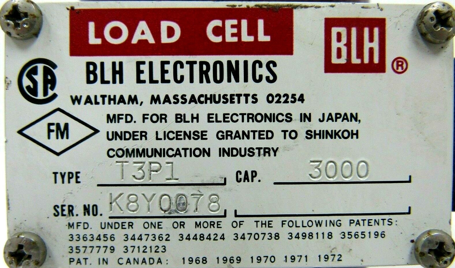 BLH Electronics Type T3P1 5 000lbs Load Cell Loadcell for sale online ...