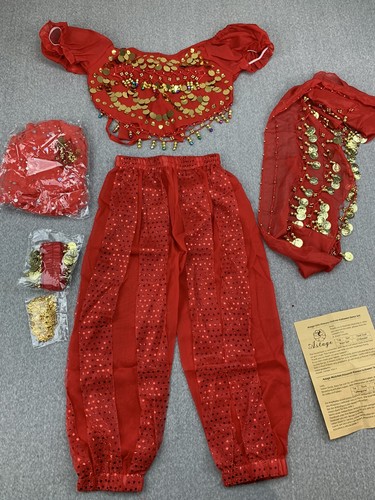 Halloween Costume Genie Bollywood Belly Dancer Girls XS 4-6 Red 6pc ...