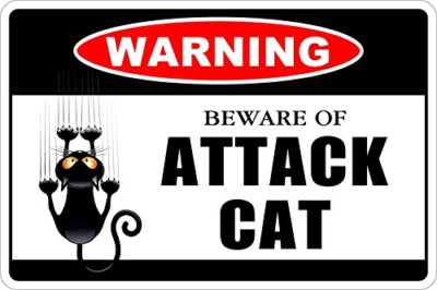 WARNING BEWARE OF ATTACK CAT METAL SIGN 8x12 TIN ALUMINUM | eBay