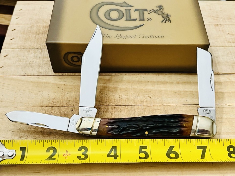 COLT CT 322 3 BLADED STAG JUMBO TEXAS STOCKMAN KNIFE W/BOX NOS ...