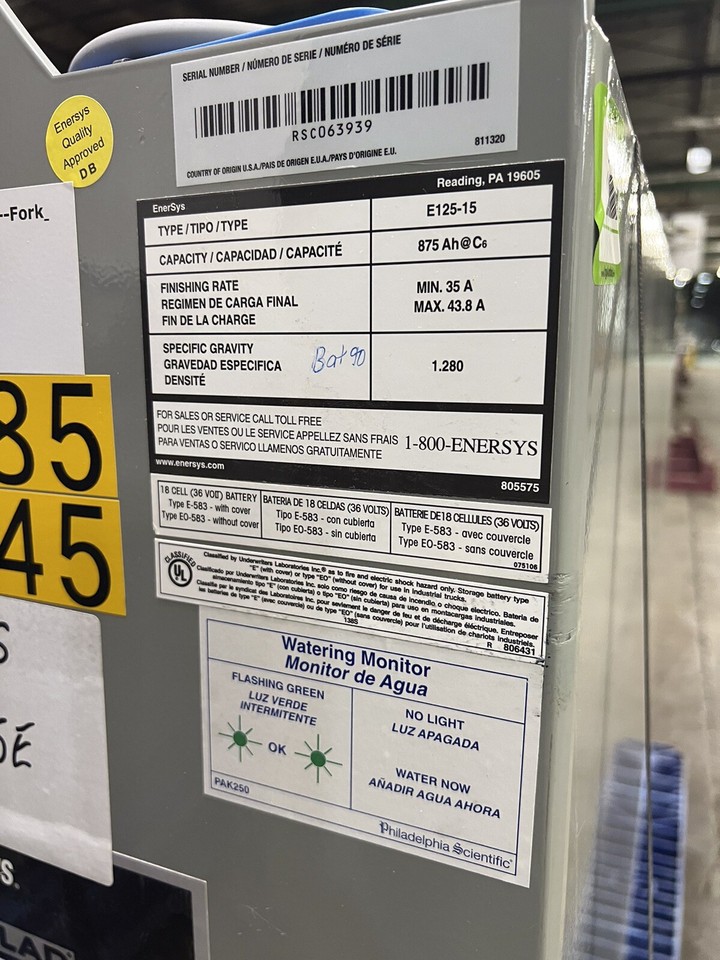 Enersys E125-19 Ironclad Workhog Forklift Battery 18-Cells 36V ...