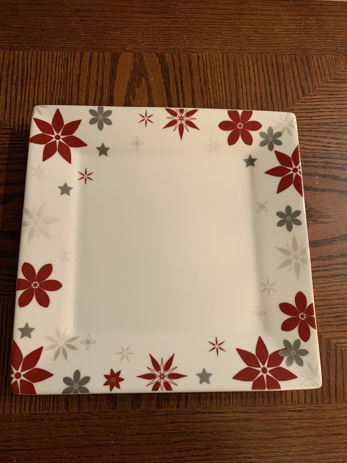 Food Network LINZER STAR 10”Square Dinner Plate Confetti Red Silver ...