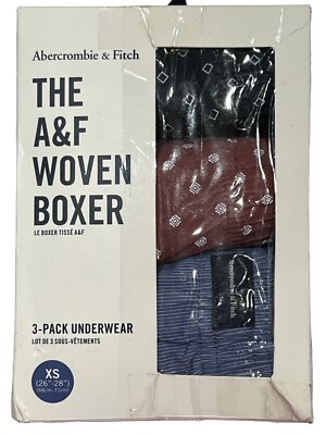 NWT ABERCROMBIE & FITCH 3 Pack Boxer Underwear Sz XS Blue White Purple ...