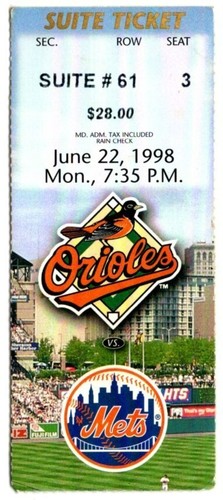 1998 BALTIMORE ORIOLES vs NEW YORK METS ticket stub CAL RIPKEN JR Home ...