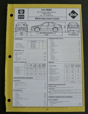 Fiche technique automobile AUDI A4 essence 4 cylindres | eBay