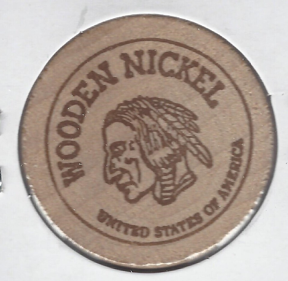 LUTZ TAVERN, Alhambra, Illinois, Token/Chip/Coin, Indian Head Wooden ...
