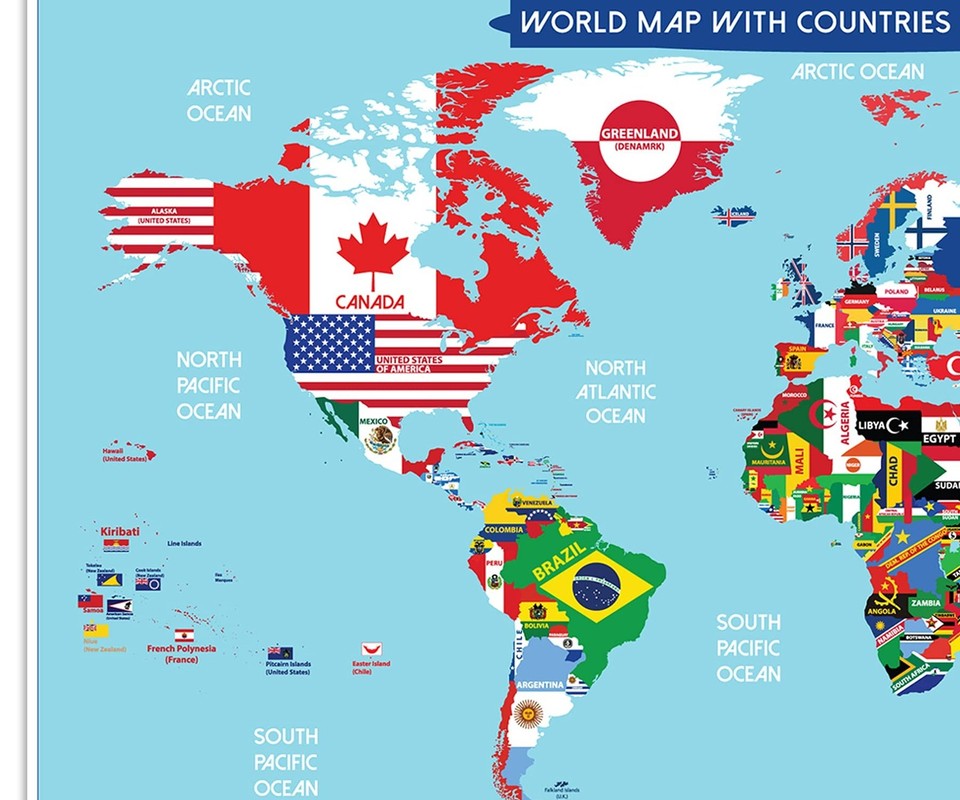 World Map Poster with Countries FLAGS For Kids (SMALL size13x19 World ...