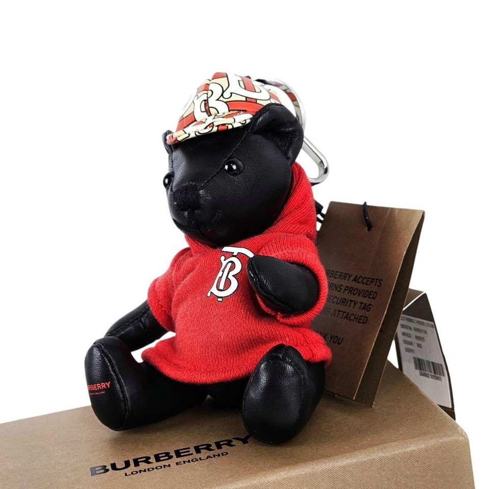 BURBERRY Thomas Bear Keychain Bag Charm Leather Black Auth Excellent ...