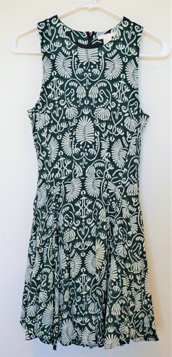 H&M Print Dress Size 2 Green White RN 101255 CA 42271 HM Skater Fit ...