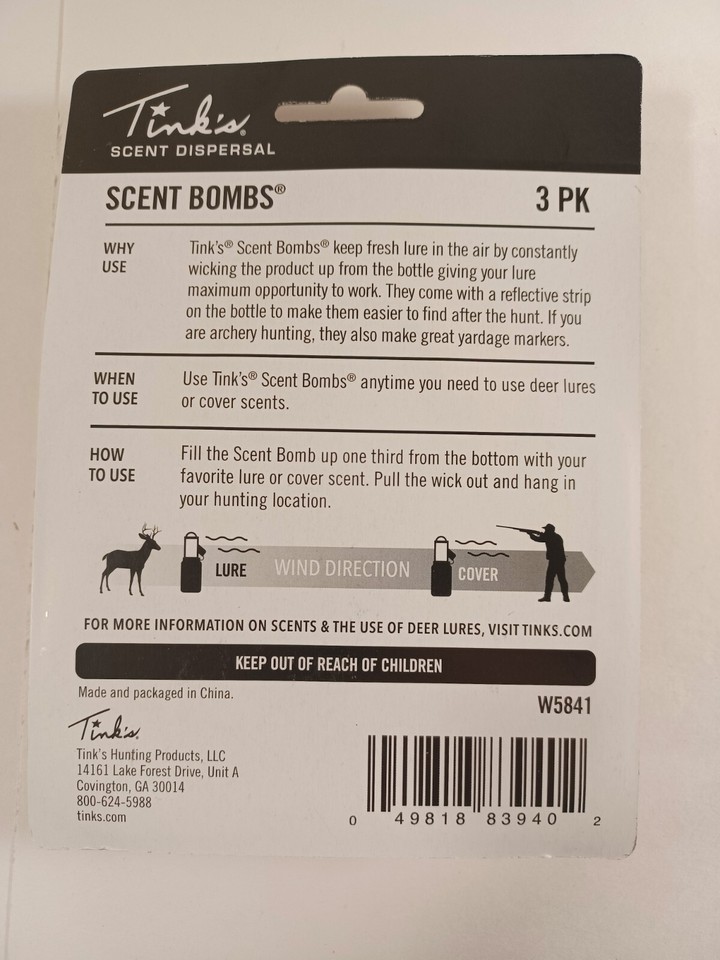 Tinks Scent Bombs Dispenser Use to Liquid Scent/Lure 3 Pack W5841 ...