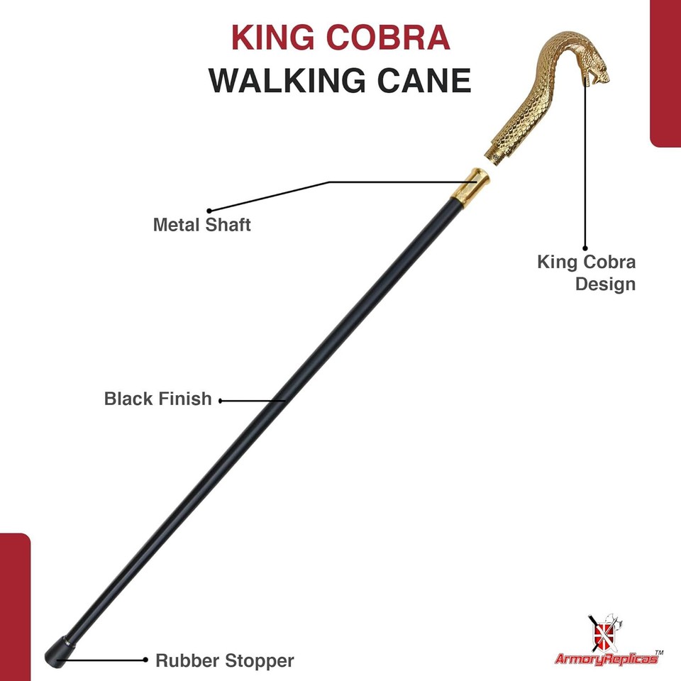 36" Golden King Cobra Walking Cane: Pharaoh Style Formal Staff Matte ...