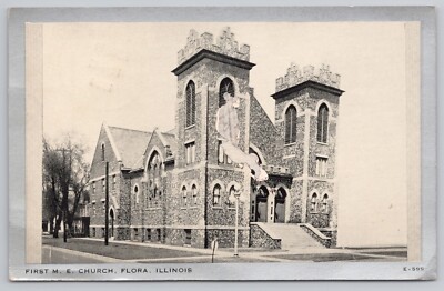 First M E Church Building Flora Illinois IL WB Postcard Vtg Unposted | eBay