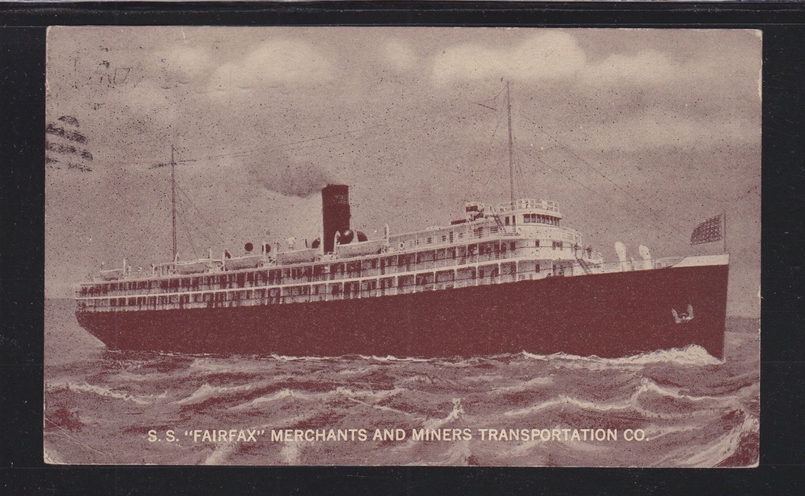 USA 1928 SS FAIRFAX SHIP POSTCARD MAP ILLUSTRATION TO HURON OHIO ...