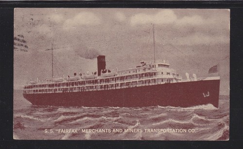 USA 1928 SS FAIRFAX SHIP POSTCARD MAP ILLUSTRATION TO HURON OHIO ...