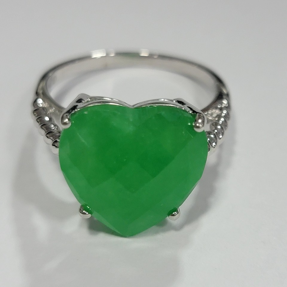HSN Green Faceted Jade Sterling Silver Heart-Shaped Ring Size 8 | eBay