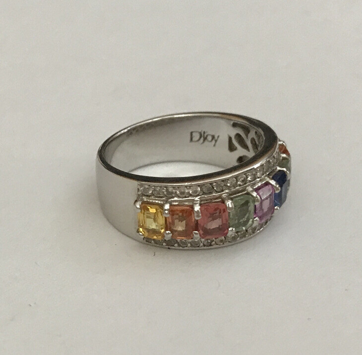 VINTAGE DJOY STERLING SILVER 925 BEAD MULTICOLOUR SAPPHIRE BAND RING ...