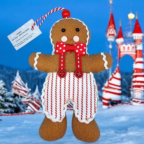 Gingerbread Man Plush Hanging Ornament With Striped Overalls & Polka ...