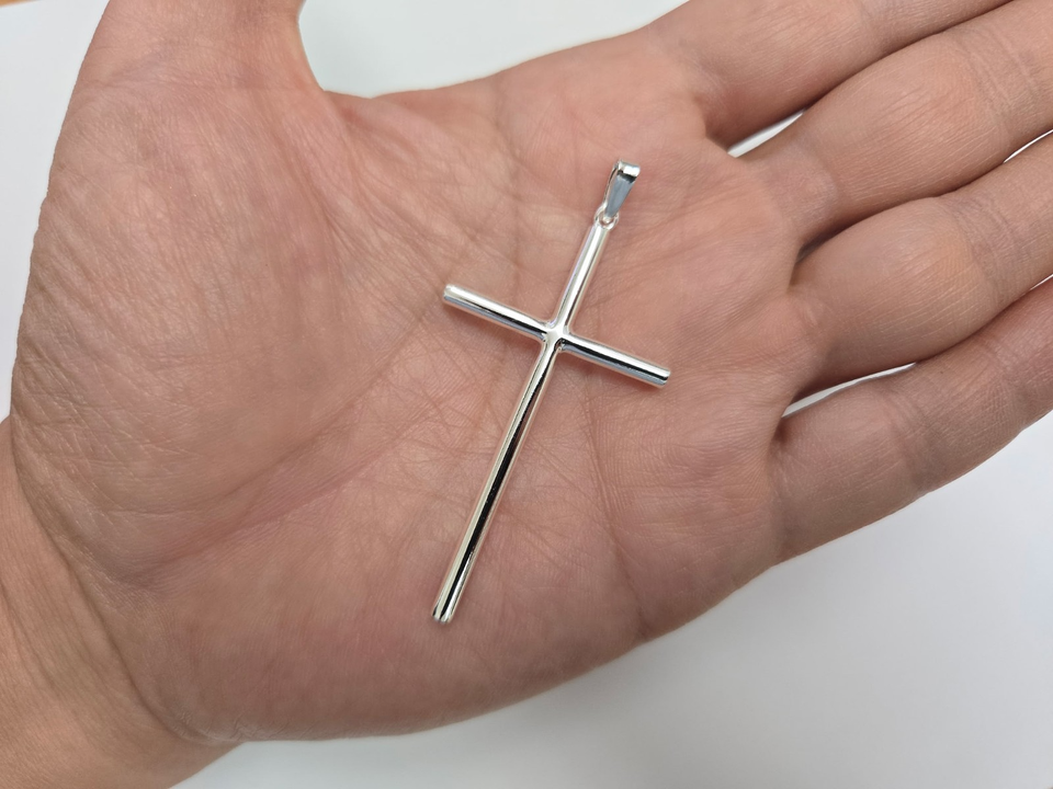 925 Sterling Silver Large Plain Tubular Cross Pendant 2 1/4 Inch Tall ...