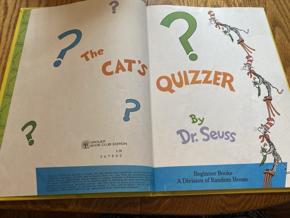 The Cat’s Quizzer by Dr Seuss Rare 1976 Book Club Early Edition HC ...
