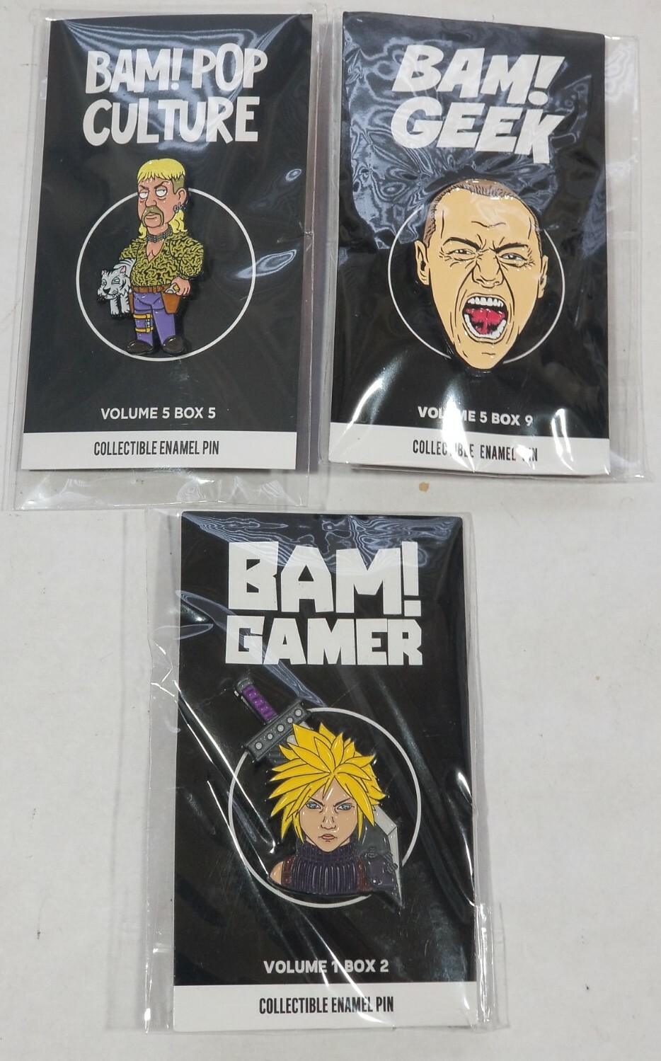 Lot Of 3 Bam Box Pins Tiger King The Beast (Split) Cloud Strife (Final ...